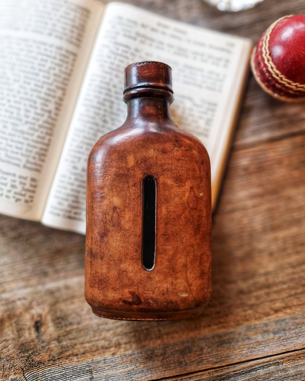 Antique English Hip Flask c. 1905–1920 | 5-3/4-Inch Leather-Clad Glass ...